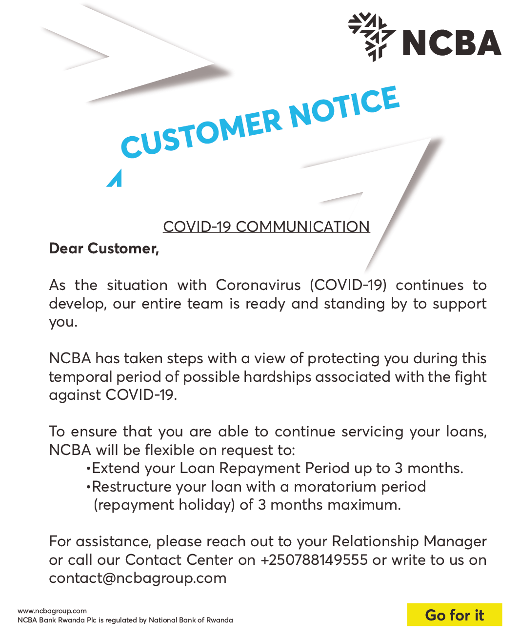 Customer Notice: Notice to the Public – NCBA Rwanda