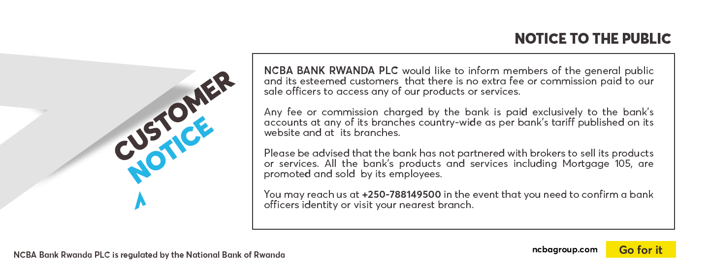 Customer Notice: Notice to the Public – NCBA Rwanda